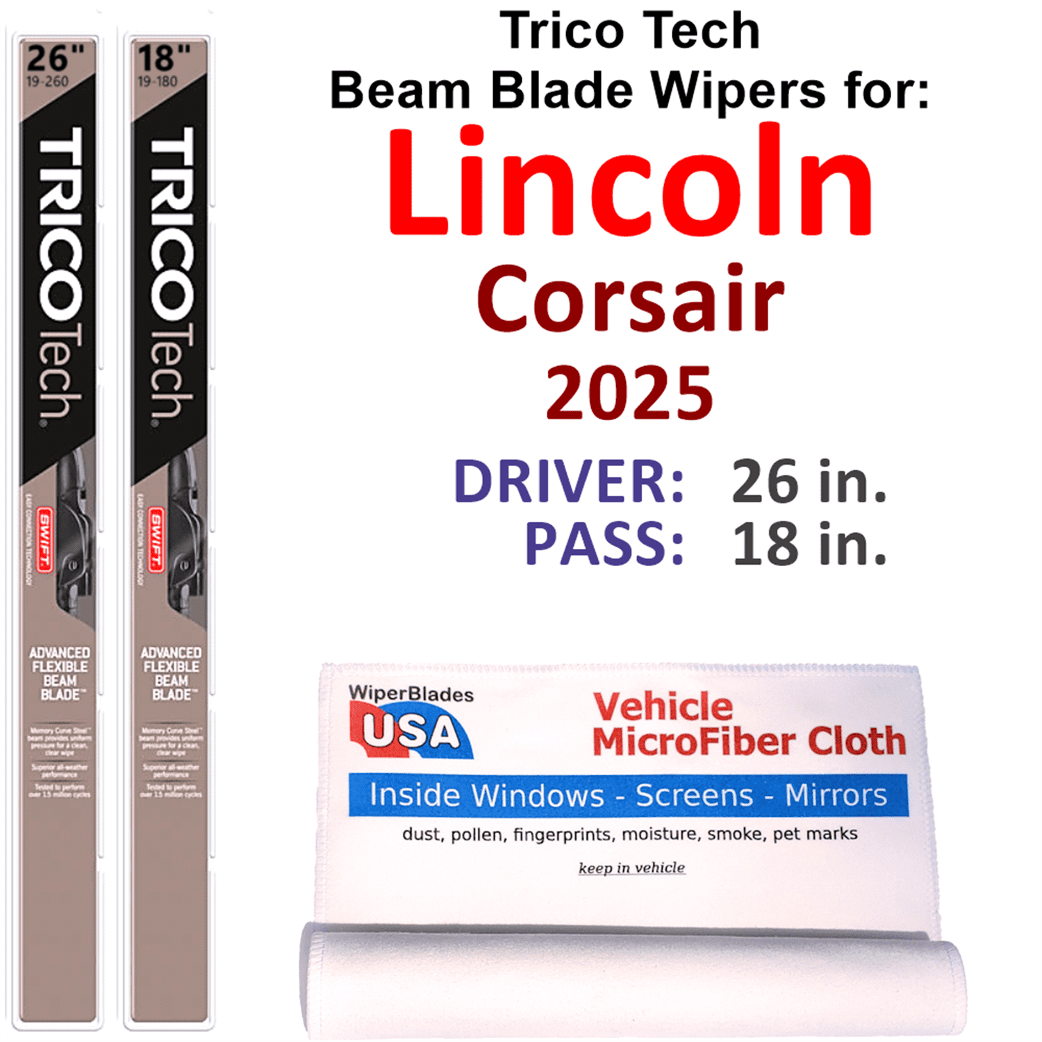 2025 Lincoln Corsair Beam Blade Wipers (Set of 2) - Walmart.com