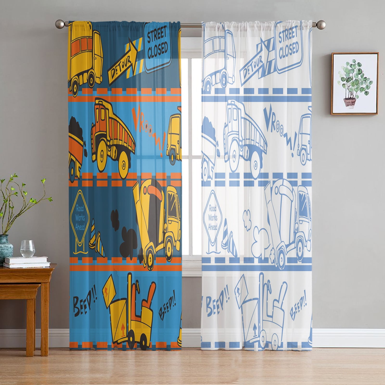 2025 Living Voile Room Sheer Car Police Fire Tulle Cartoon Ambulance ...