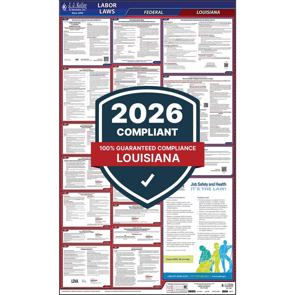 2025 Louisiana Labor Law Poster, All-in-One OSHA Compliant LA State ...