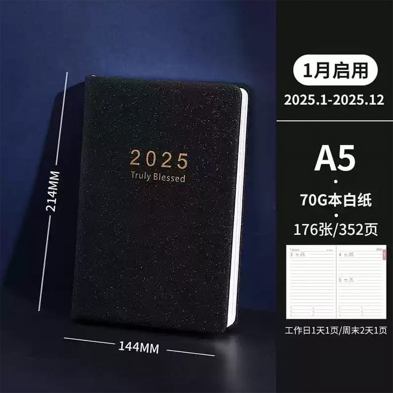 2025 Luxury A5 Size Journal Notebook Weekly Monthly Yearly Planner 365 ...