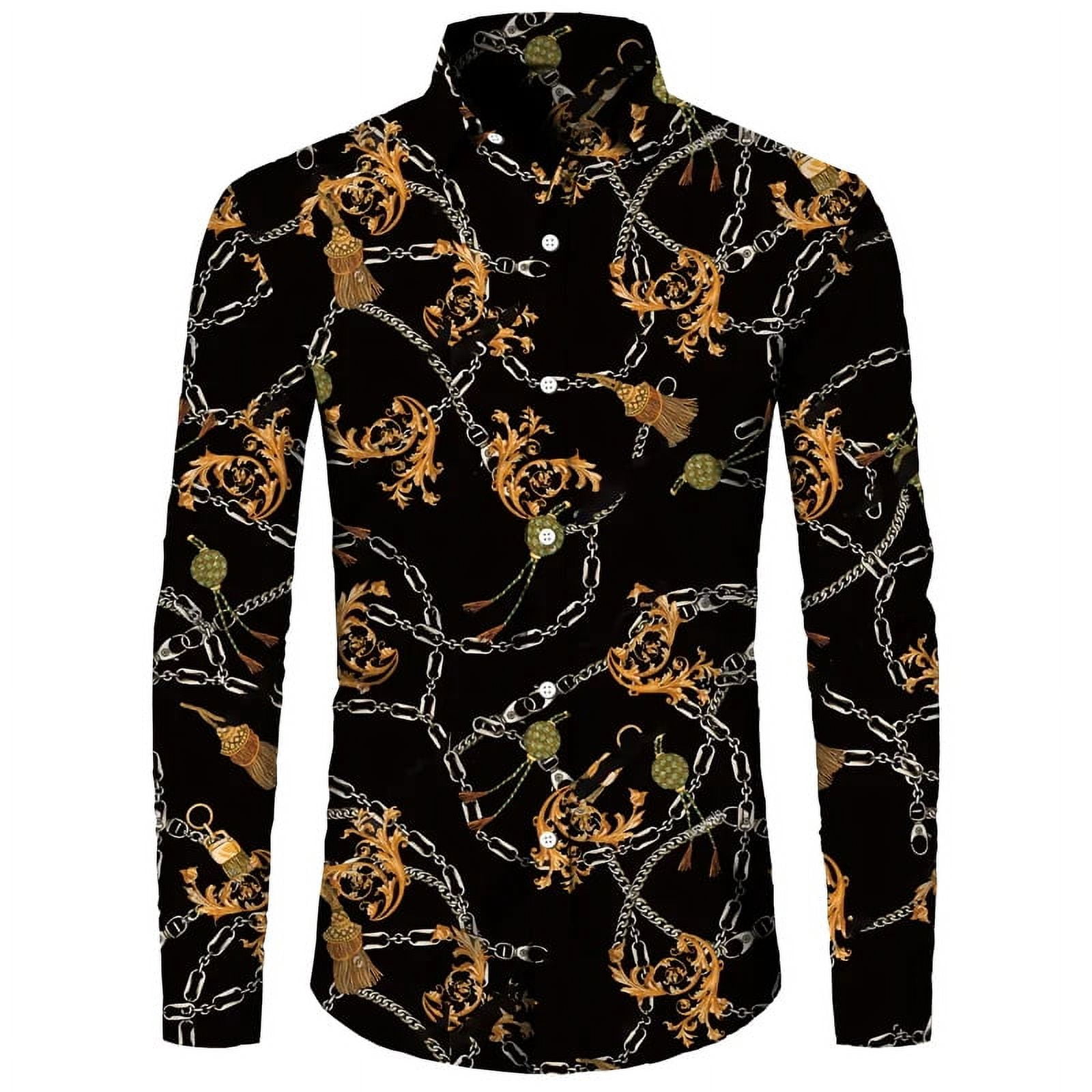 2025 Luxury Golden Flower Chain 3D Print Men Long Sleeve Shirt Casual ...