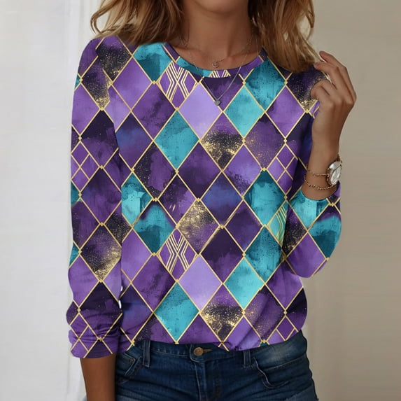 2025 Mardi Gras Outfit for Women Carnival Themed Tops 3/4 Sleeve Blouses Plus Size Costumes ...