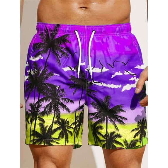 2025 Men's Beach Shorts Fun 3D Raffia Tree Print Swim Trunks Fashion ...