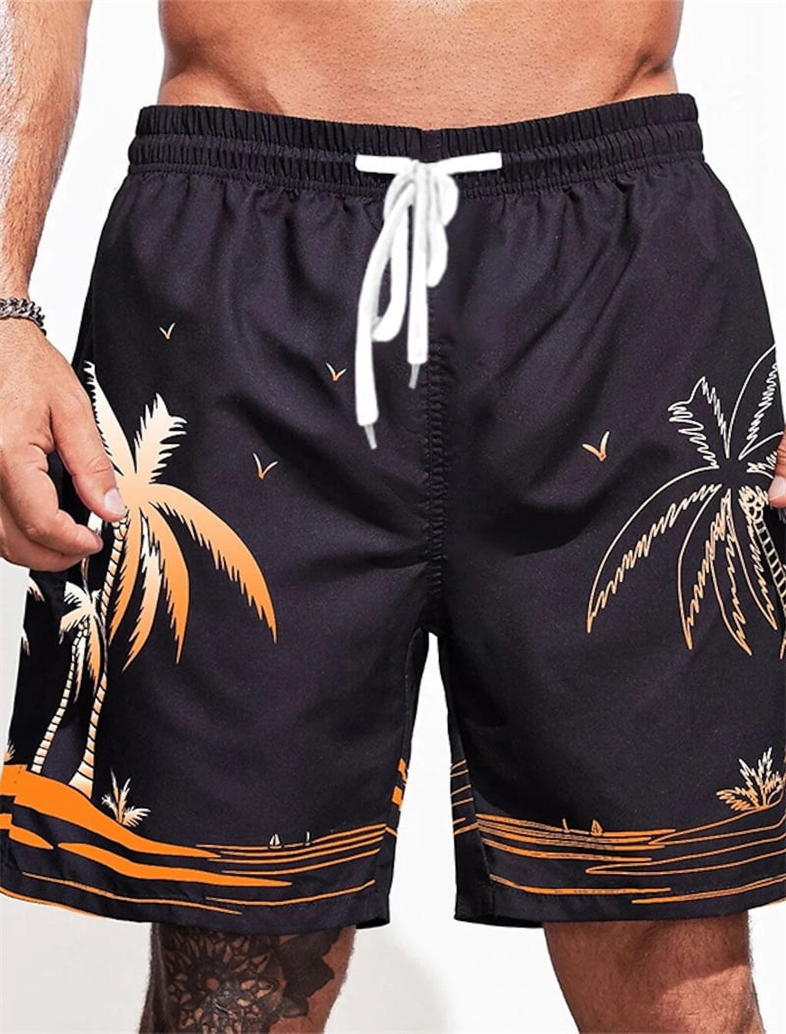 2025 Men's Beach Shorts Fun 3D Raffia Tree Print Swim Trunks Fashion ...