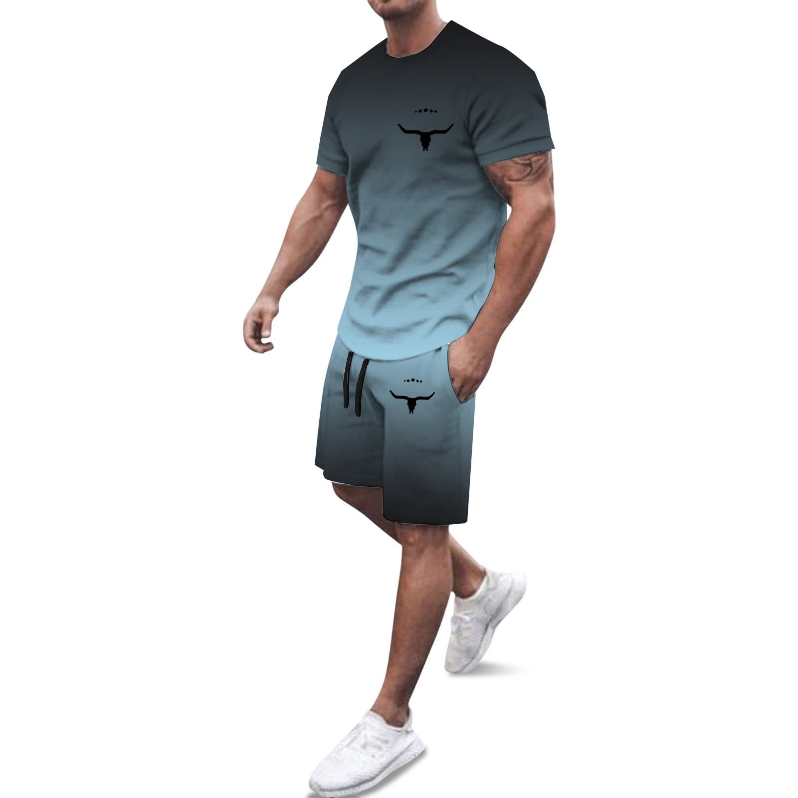 2025 Men's Gradient Print Loose Party Suit for Men T Shirt Summer ...