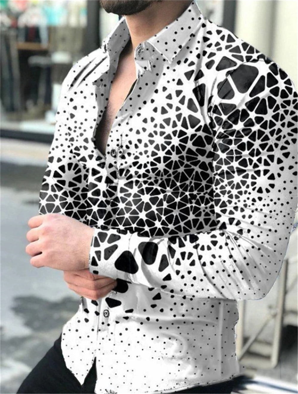 2025 Men's Shirts Geometric Shirts Soft and Comfortable Long Sleeve ...