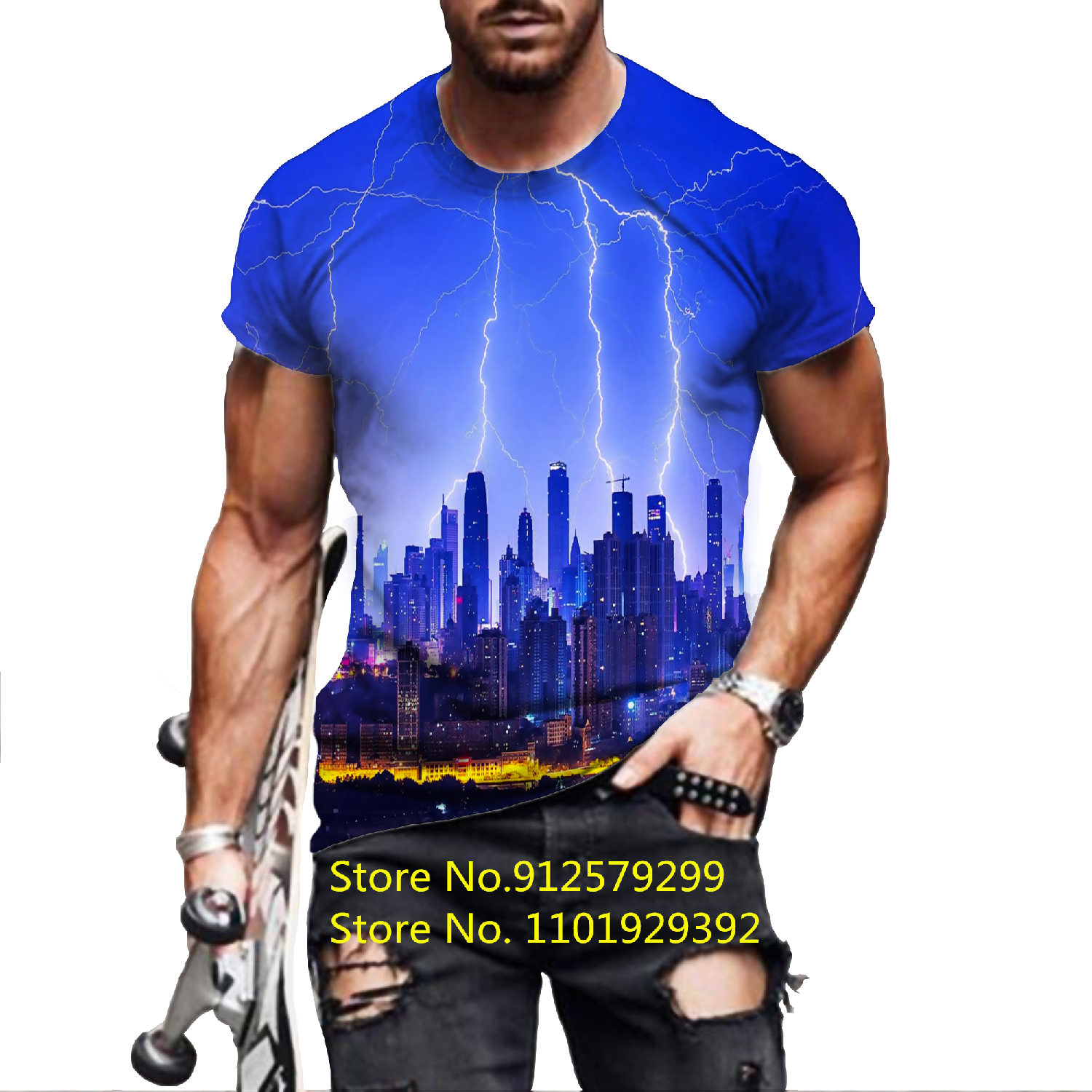 2025 Men's Summer Short Sleeve Lightning 3D Printing Men's T-shirt ...