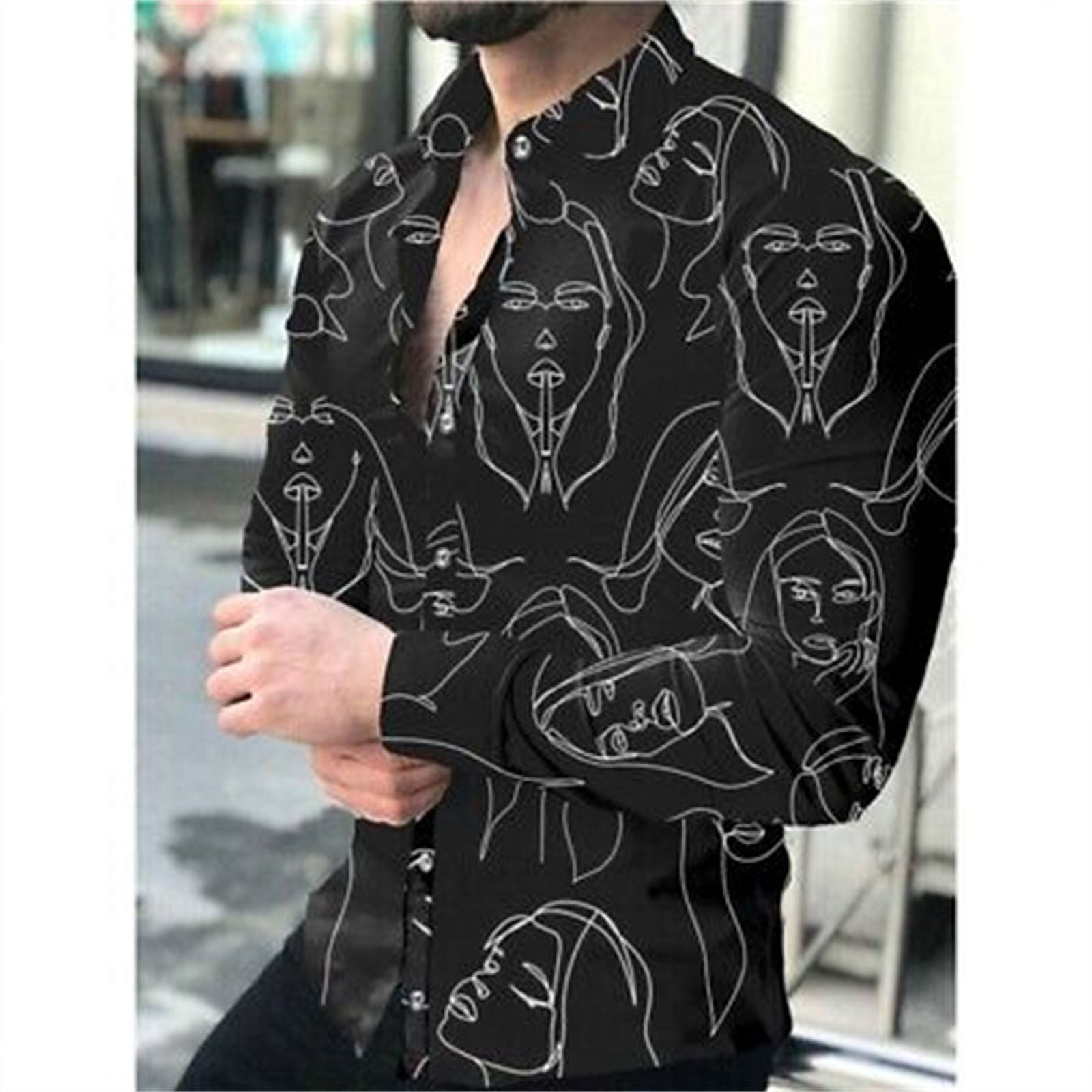 2025 Men's Tops Retro Tribal Casual Outdoor Lapel Button Shirt High ...