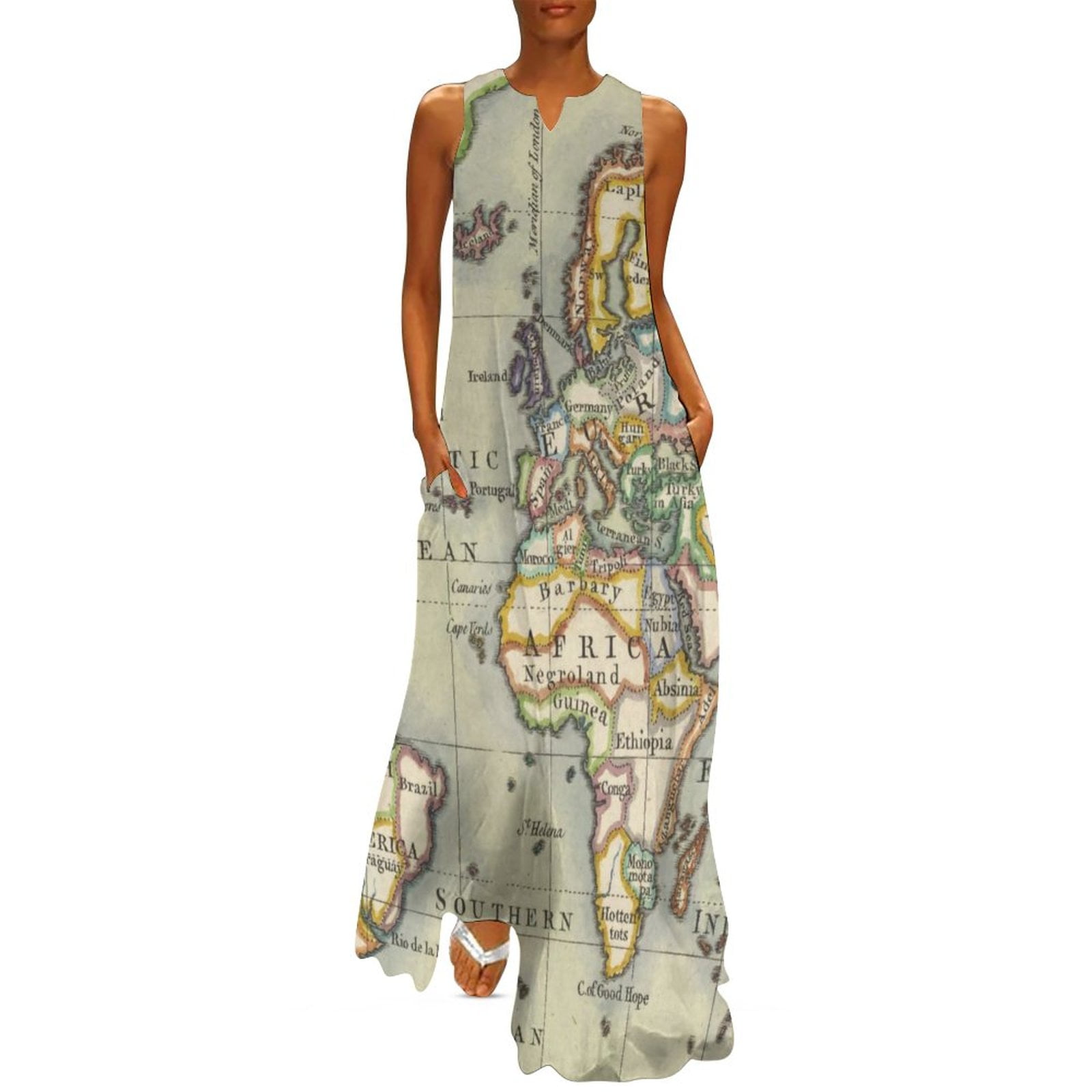 2025 Middle Earth Map Dress Summer World Maps Print Korean Fashion Boho ...