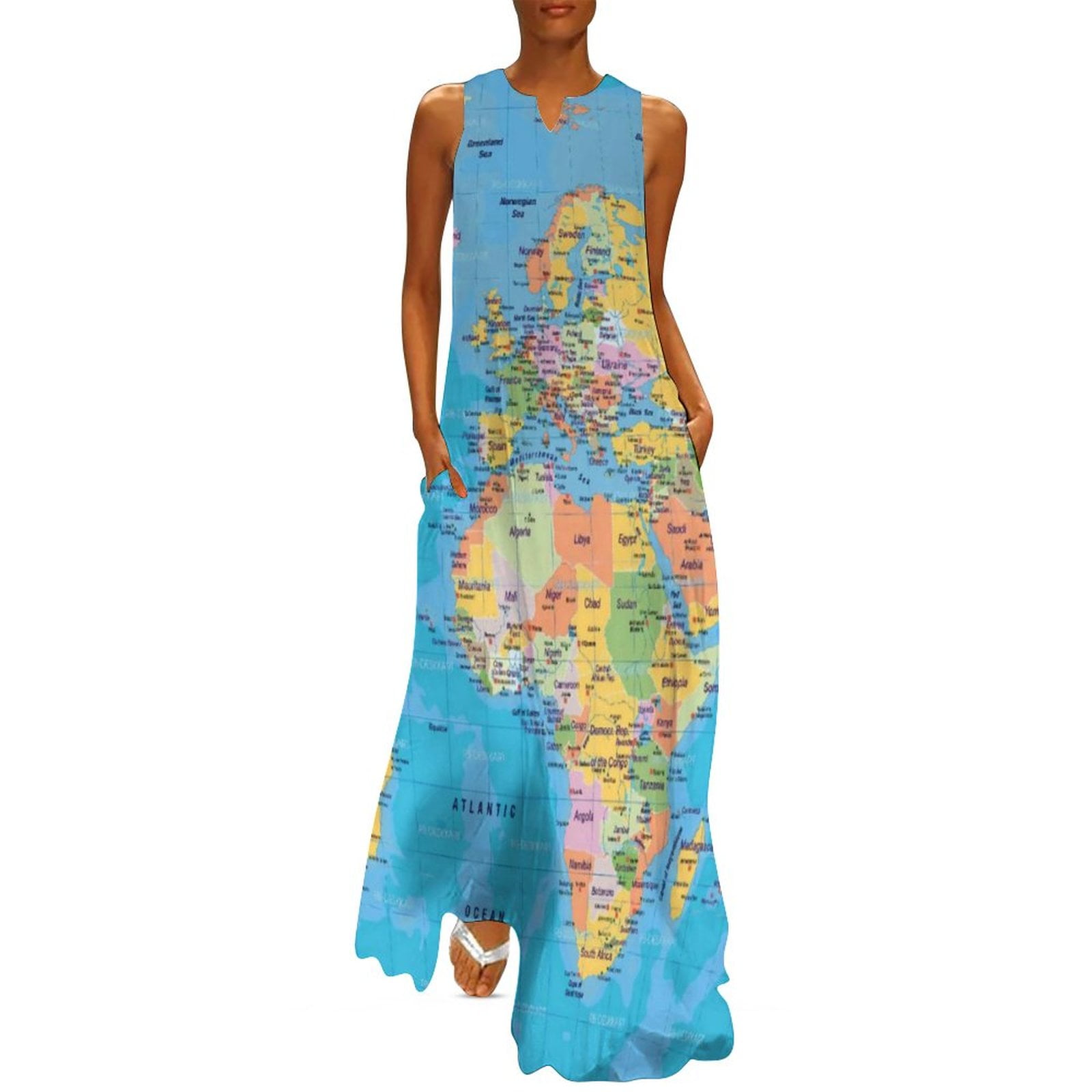 2025 Middle Earth Map Dress Summer World Maps Print Korean Fashion Boho ...