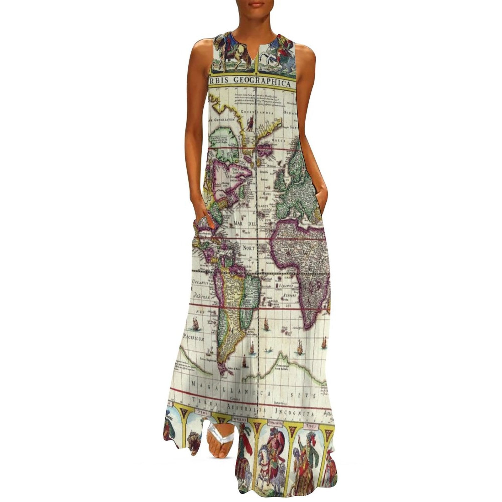 2025 Middle Earth Map Dress Summer World Maps Print Korean Fashion Boho ...