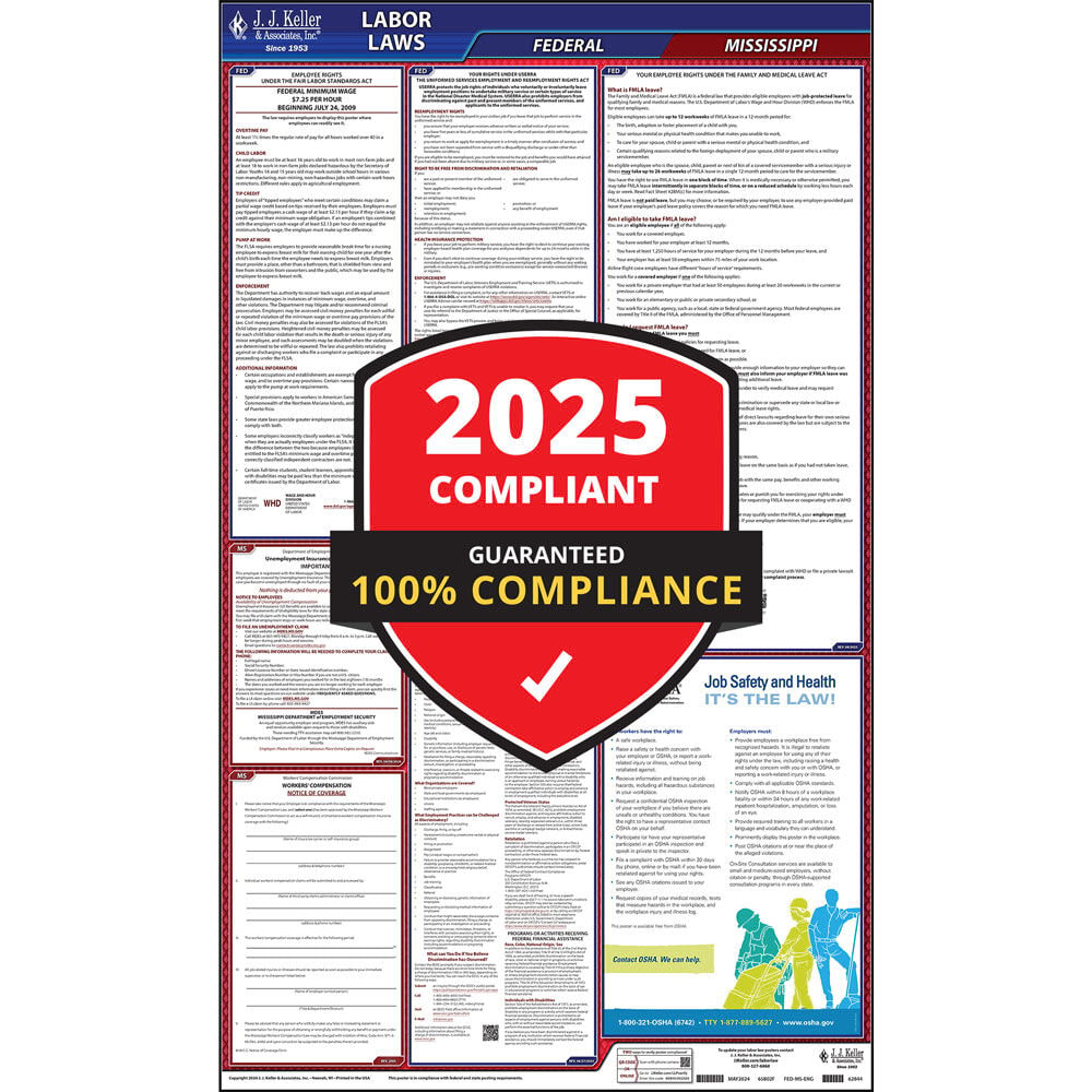 2025 Mississippi Labor Law Poster, All-in-One OSHA Compliant MS State ...