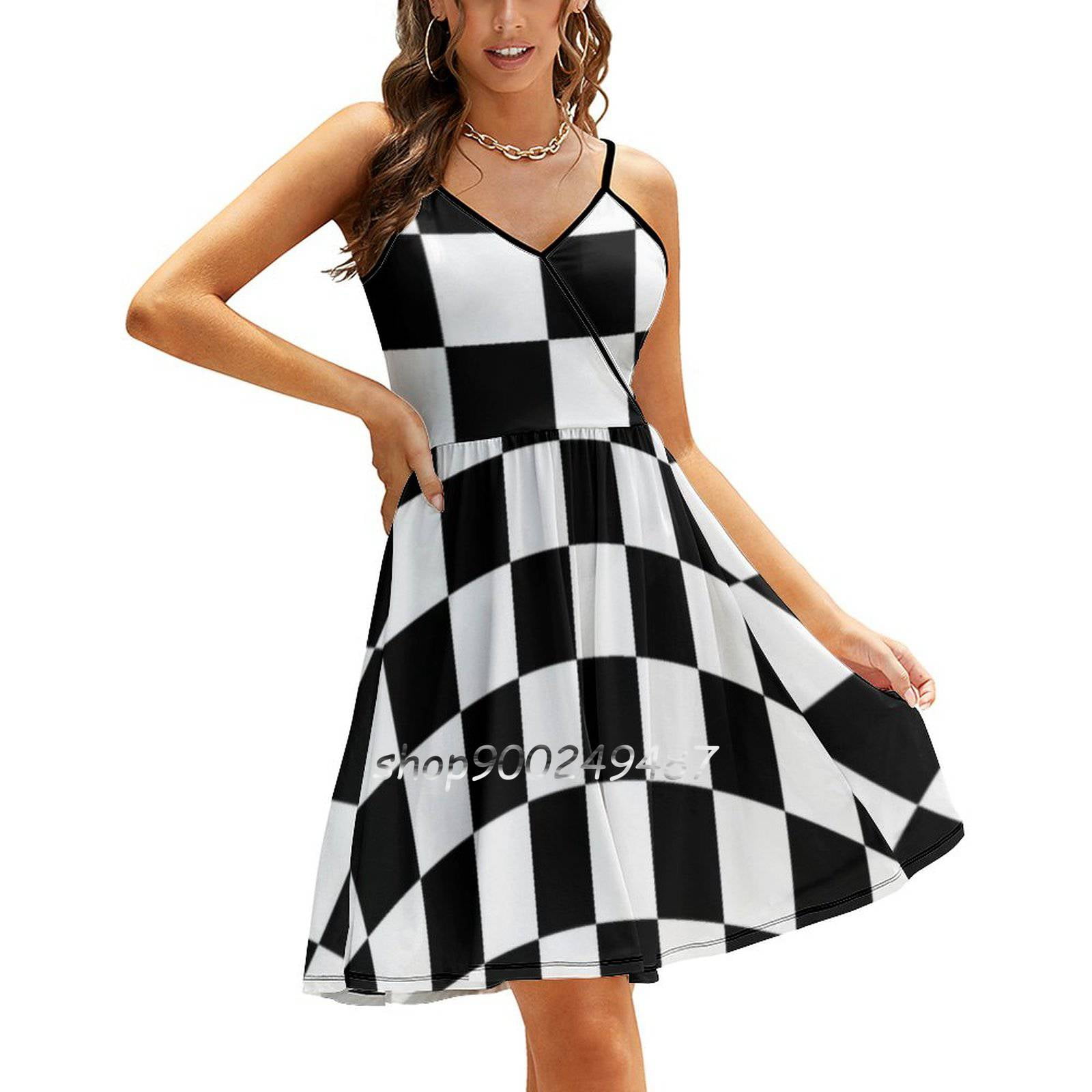 2025 Mod Checkers Square Neck Dress Sweet Summer Dress Women Elegant ...