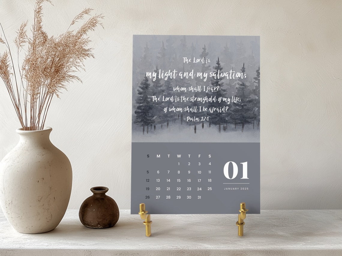 2025 Monthly Bible Verse Desk Calendar, Christian Watercolor Landscape ...