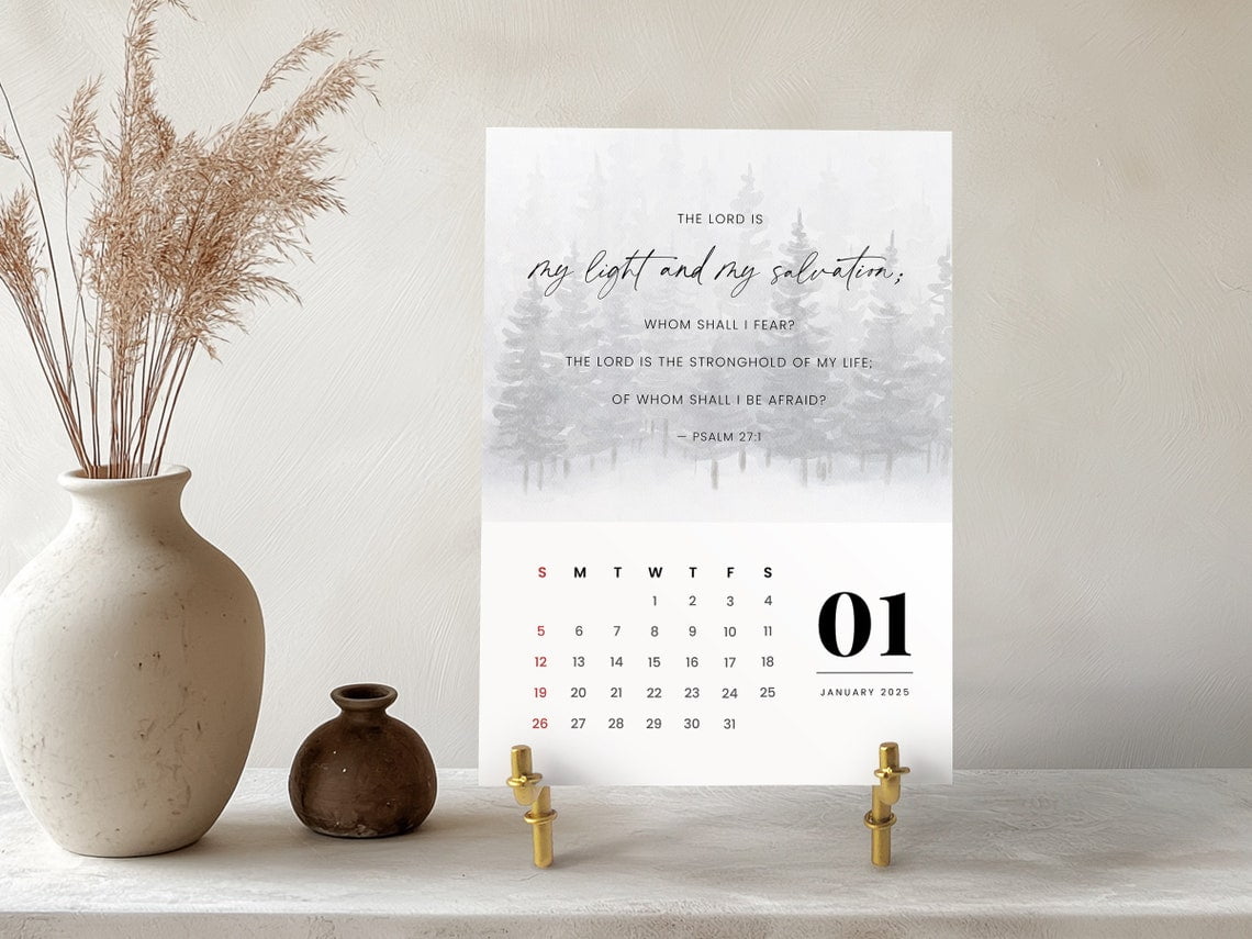 2025 Monthly Bible Verse Desk Calendar, Christian Watercolor Landscape ...