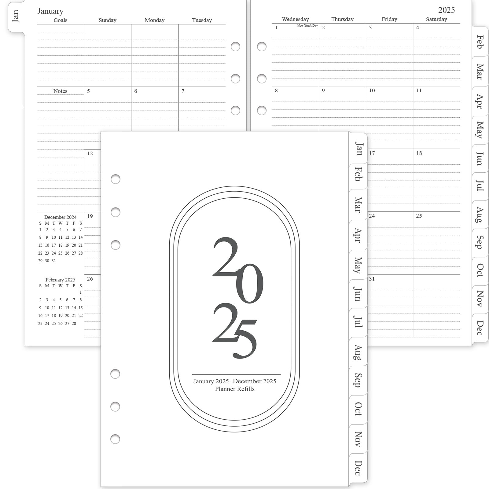 2025 Monthly Planner Refill, A5 Calendars Inserts with Monthly Tabs, 5. ...