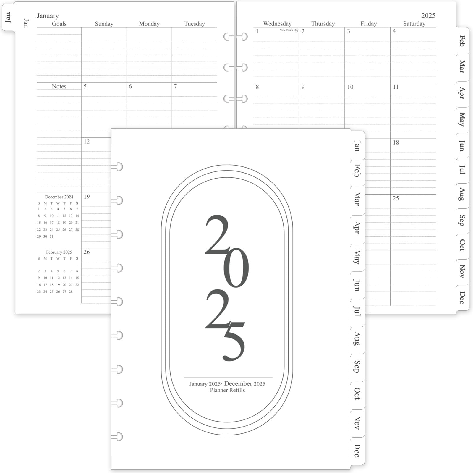 2025 Monthly Planner Refill, Inserts for 9-Disc Discbound Planner ...