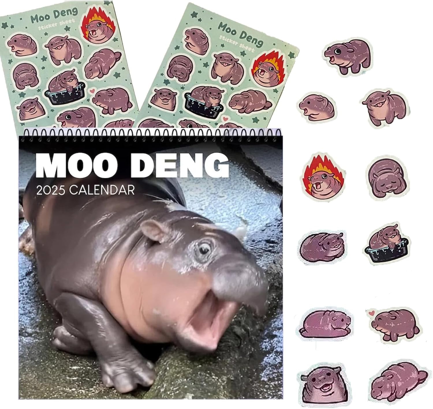 2025 Moo Deng Calendar, 2025 Moo Deng Dwarf Hippo Hangable Monthly ...