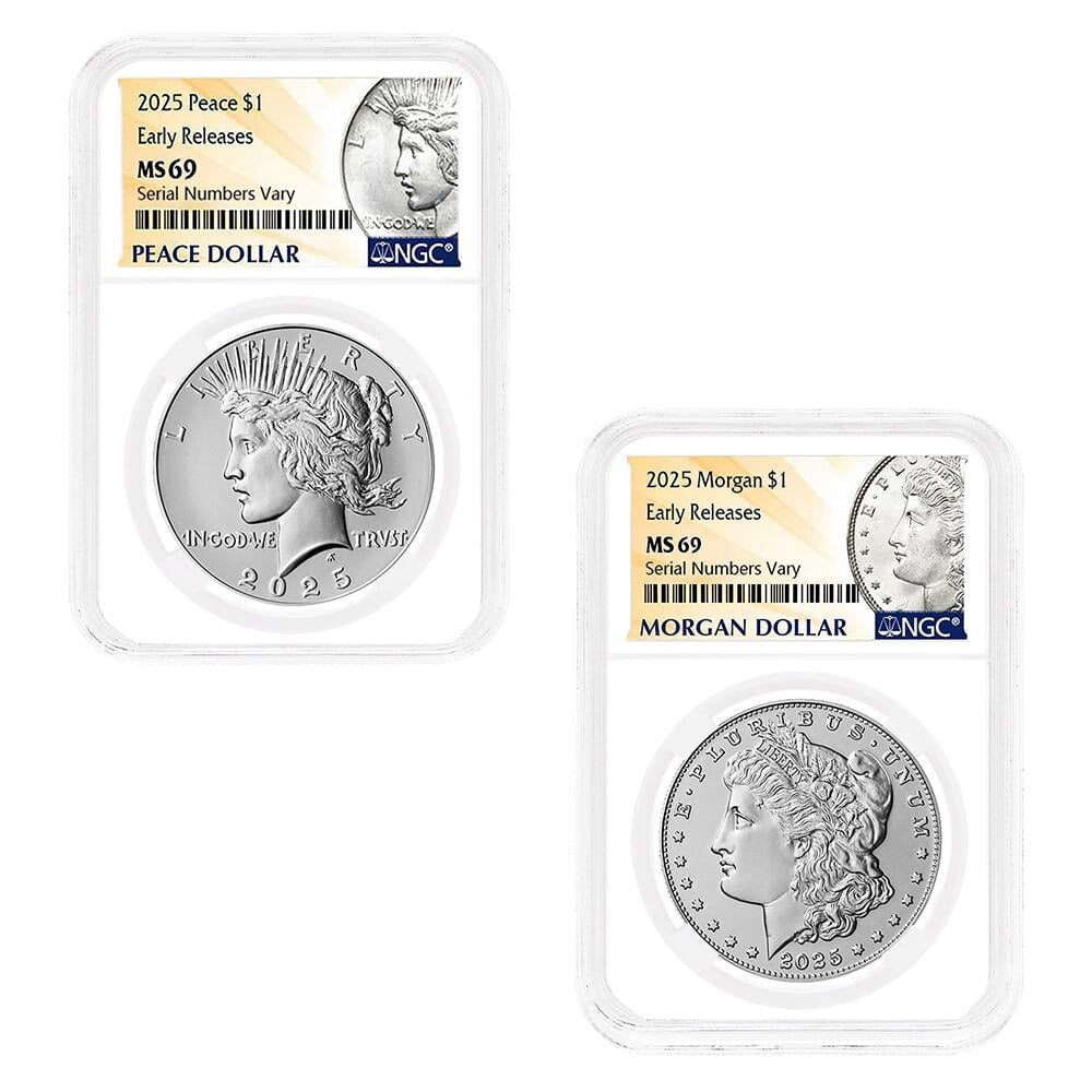2025 Morgan and Peace Silver Dollar 2-Coin Set NGC MS 69 ER (Morgan ...