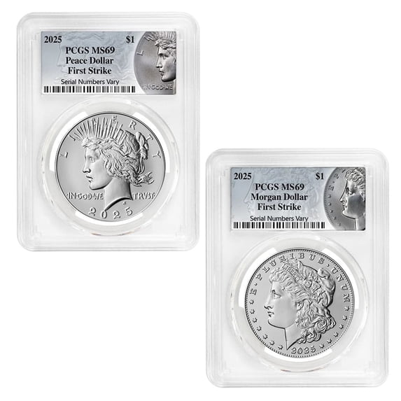2025 Morgan and Peace Silver Dollar 2-Coin Set PCGS MS 69 FS (Morgan ...