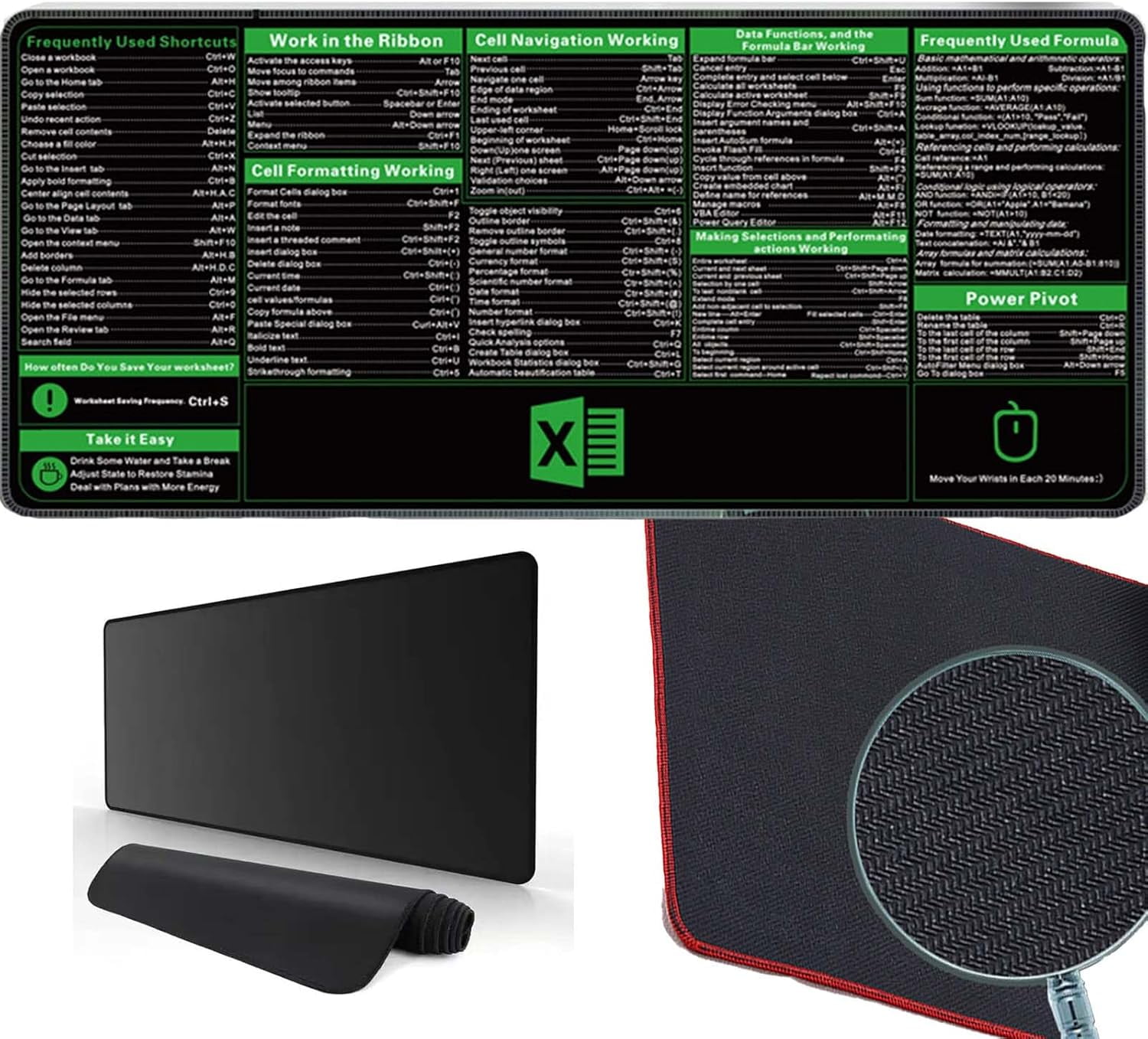 2025 Mouse Pad with Excel Shortcuts Multi-Size Extra-Thick Mouse Pad ...