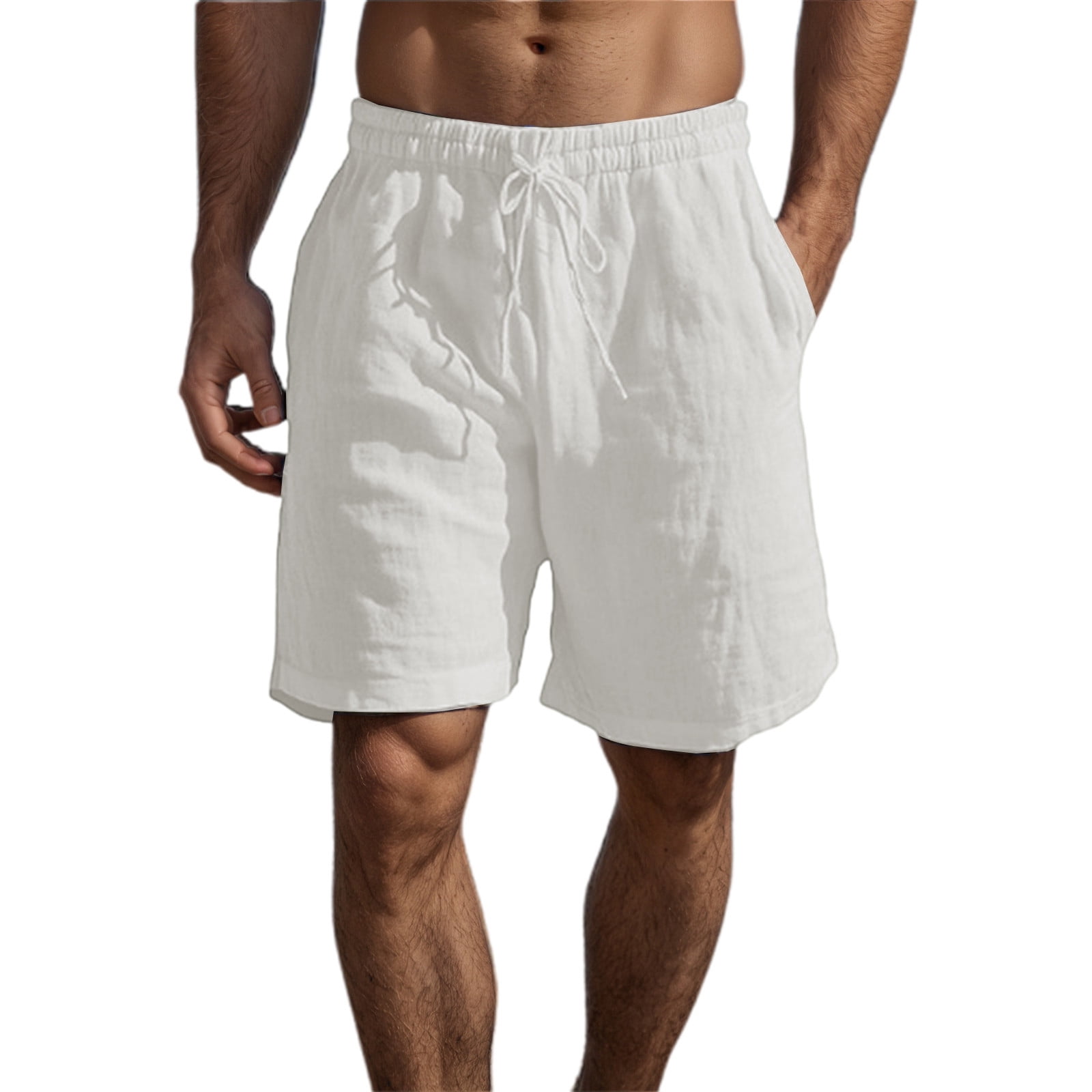 2025 Muslin Solid Cotton Linen Shorts Men's Baggy Beach Knee Length ...