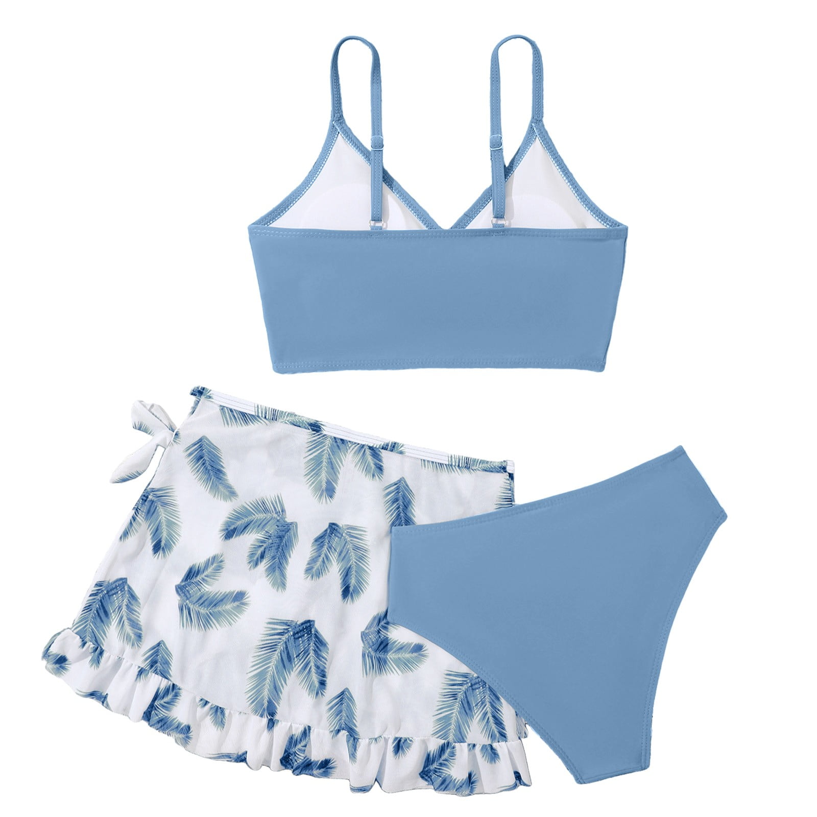 2025 NEW 3 Piece Swimsuit Soild Bikini Rullfe Bathing Suit Size 14-16 ...