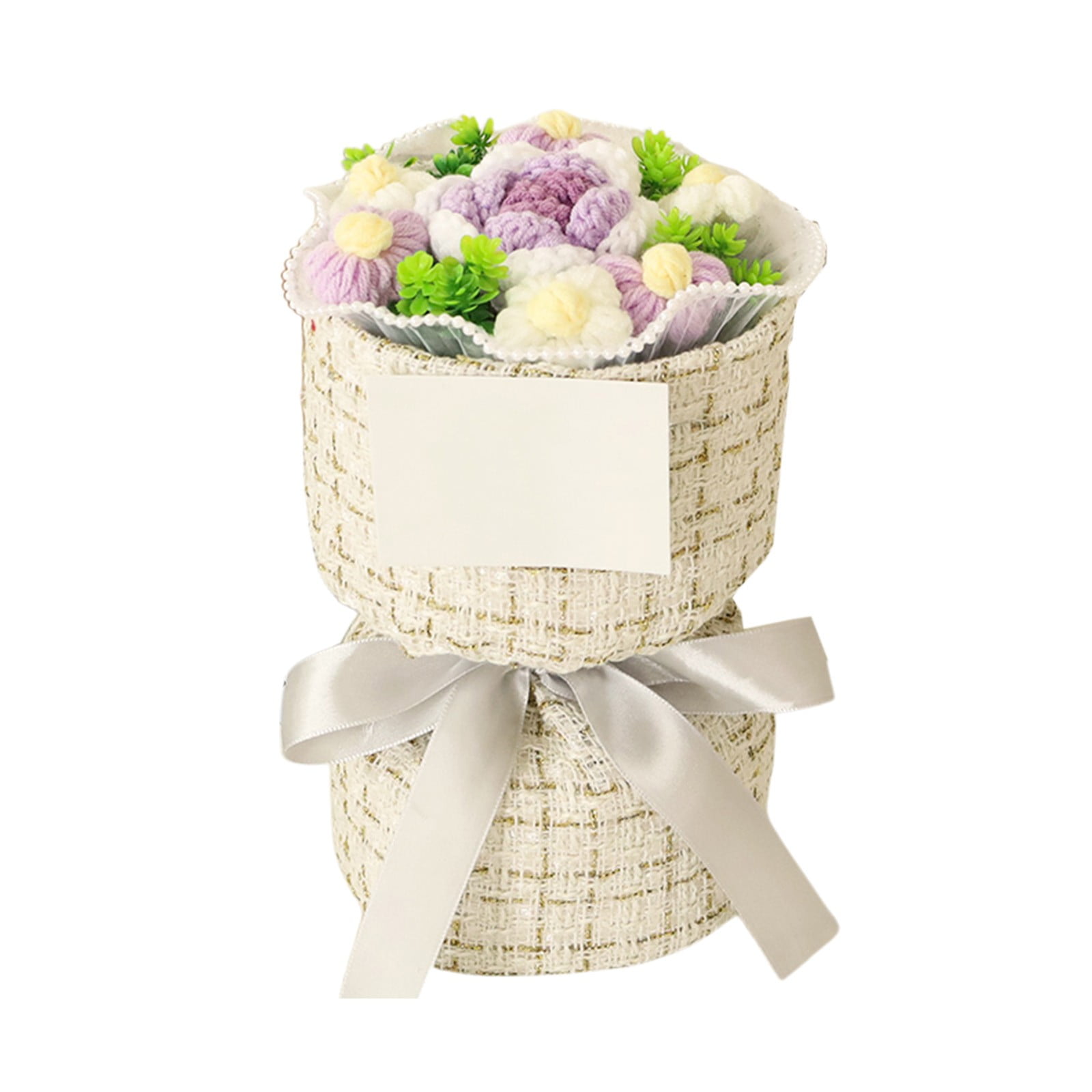 2025 NEW 7 Piece Knitted Bouquet Handmade Crochet Puff Flowers Small ...