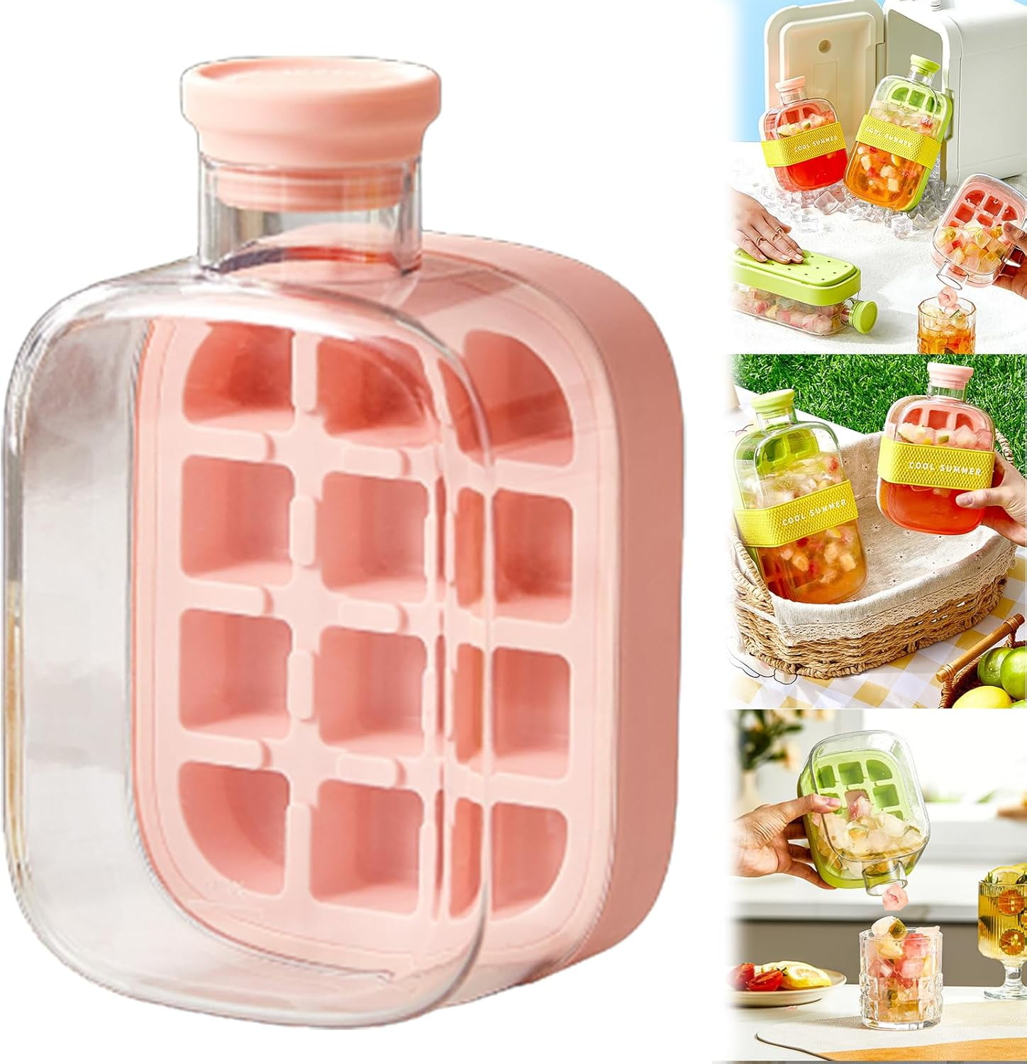 2025 NEW Ice Cube Bottle, 2 in 1 Touch-Free Ice Cube Tray Water Bottle ...