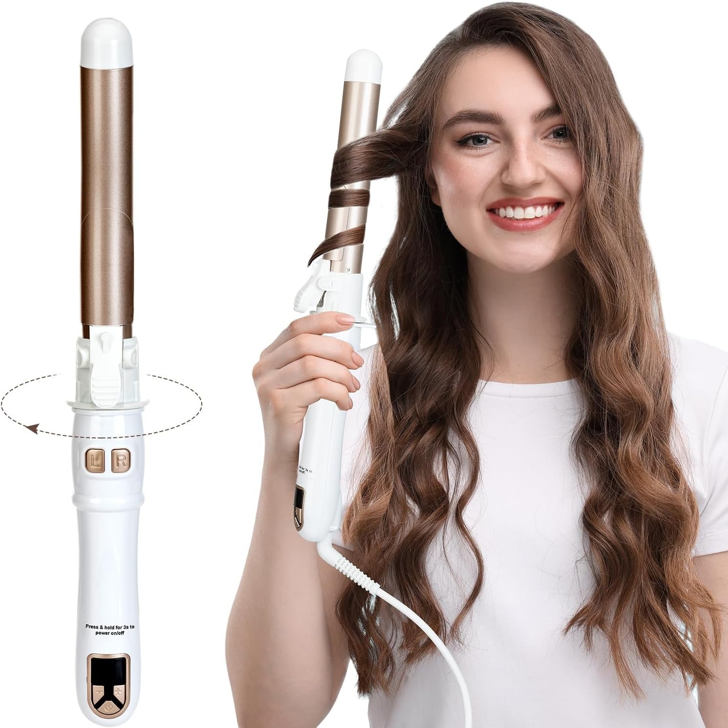 2025 NEW Rotating Curling Iron, 1.1 Inch Professional Automatic Hair Curler for Long, Medium ...