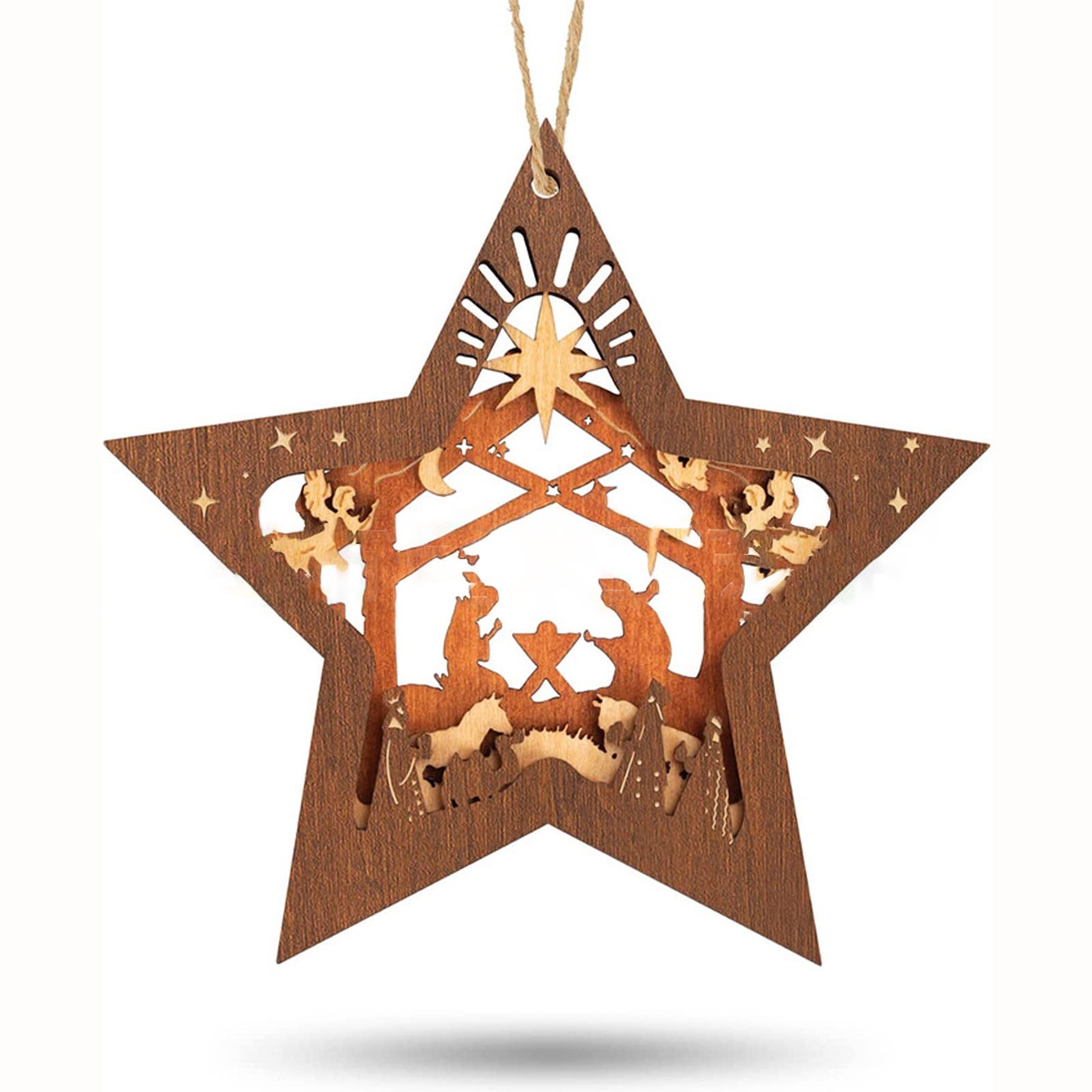 2025 Nativity Scene Ornaments,Wooden Star Shaped Jesus Birth Christmas ...