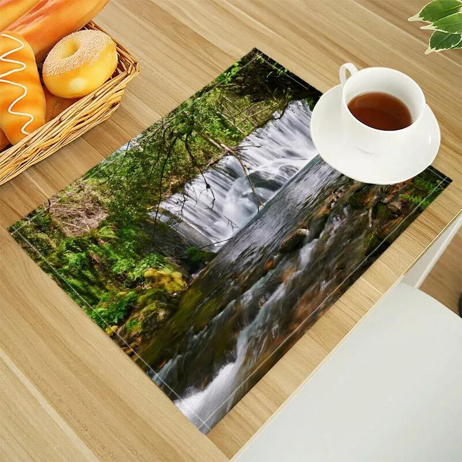 2025 Natural Waterfall Print Linen Dining Table Mats Alphabet Kitchen ...