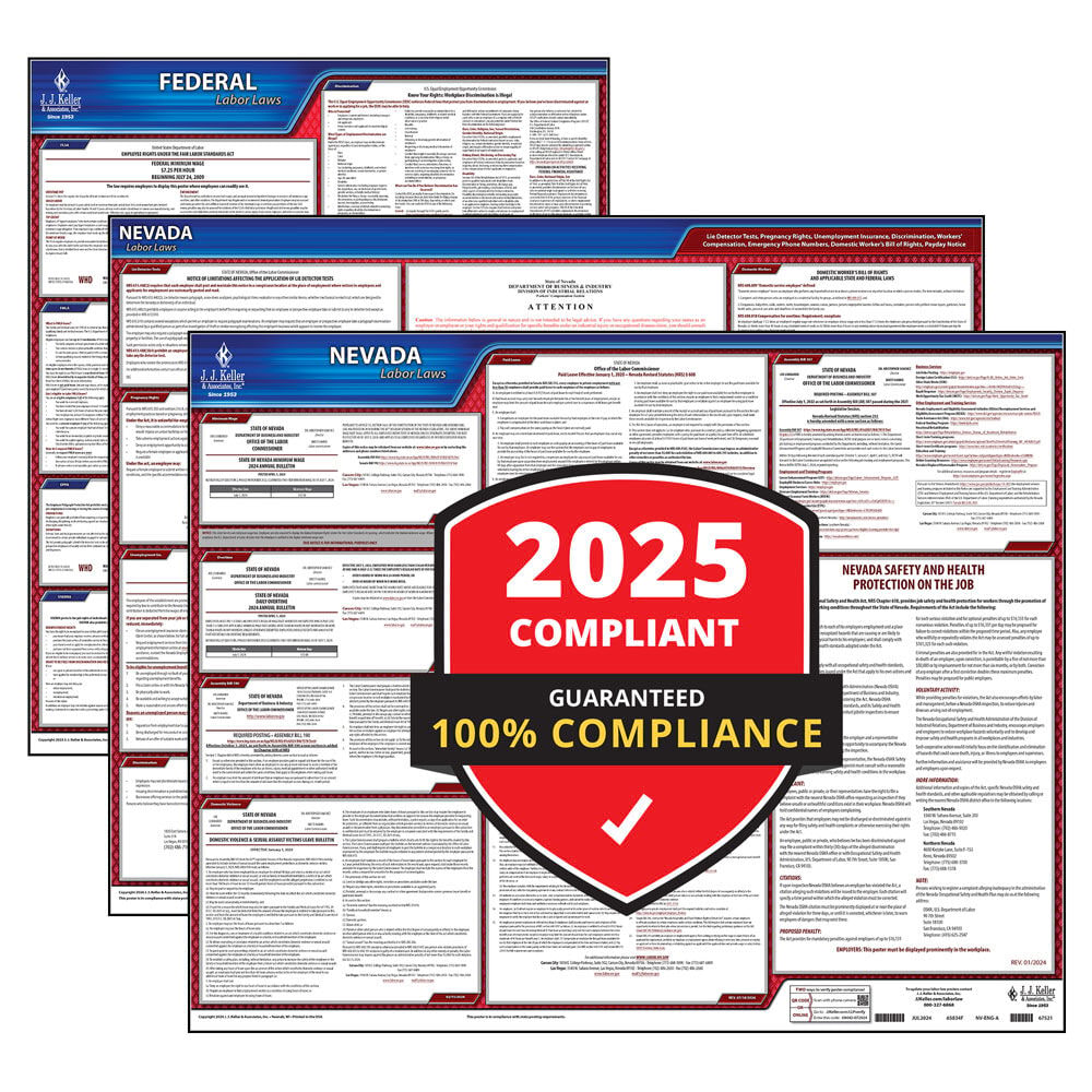 2025 Nevada Labor Law Poster, 2 poster set Compliant NE State & Federal ...