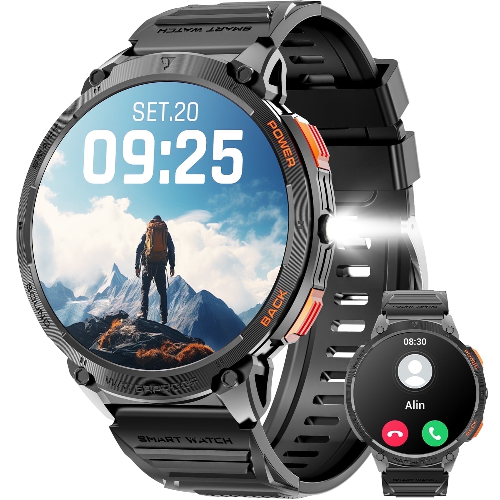 1.85-inch men's military smartwatch, compatible with Android and iPhone ...