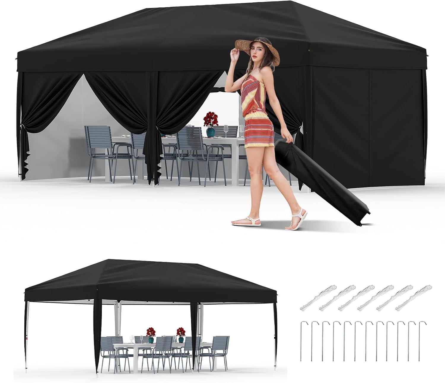 2025 New 10'x20' Instant Pop-Up Canopy Tent - Quick One-Push Assembly Sun Shelter for Outdoor ...