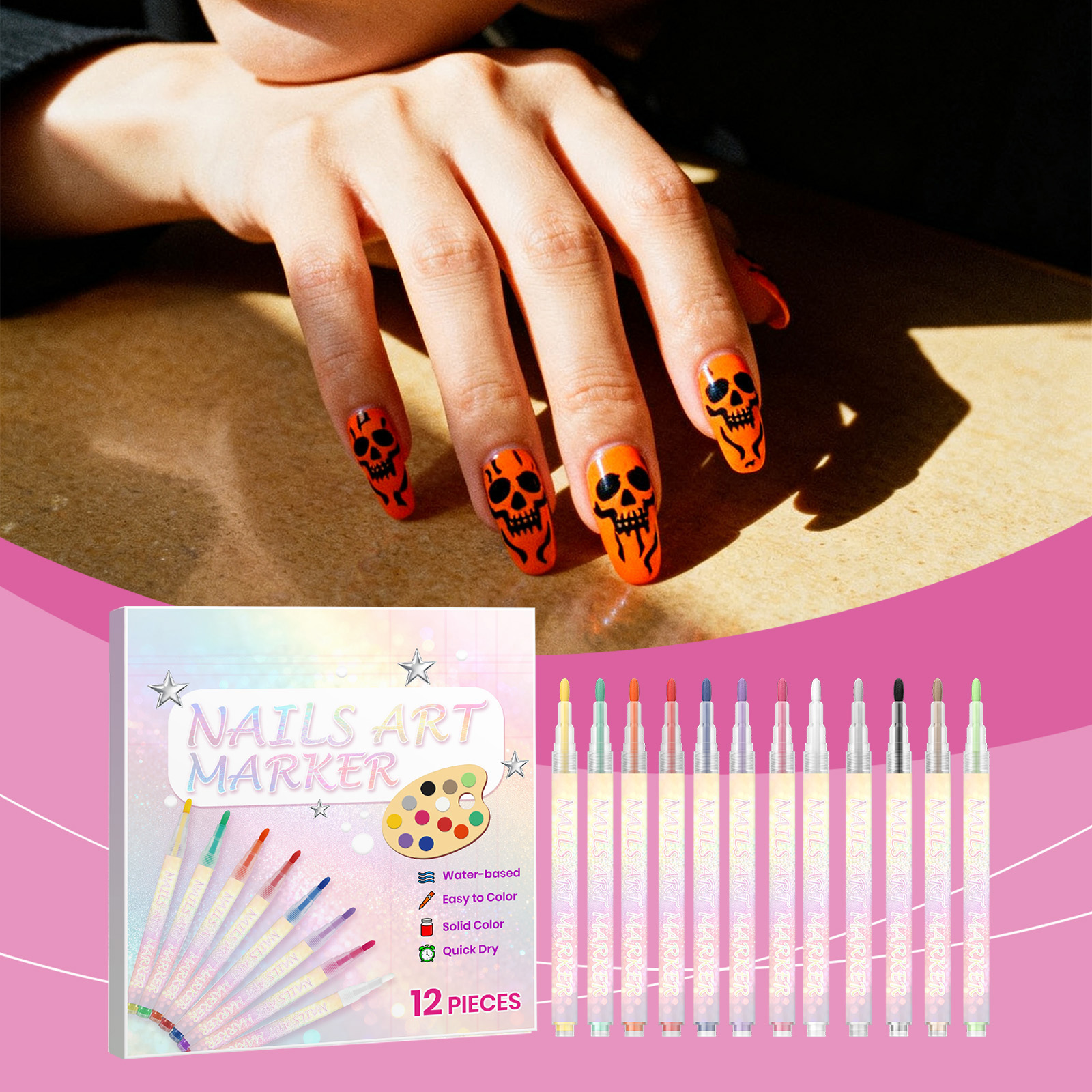 2025 New 12 Colors Nail Art Pens Set, Nail Art Markers with Gel Nails ...