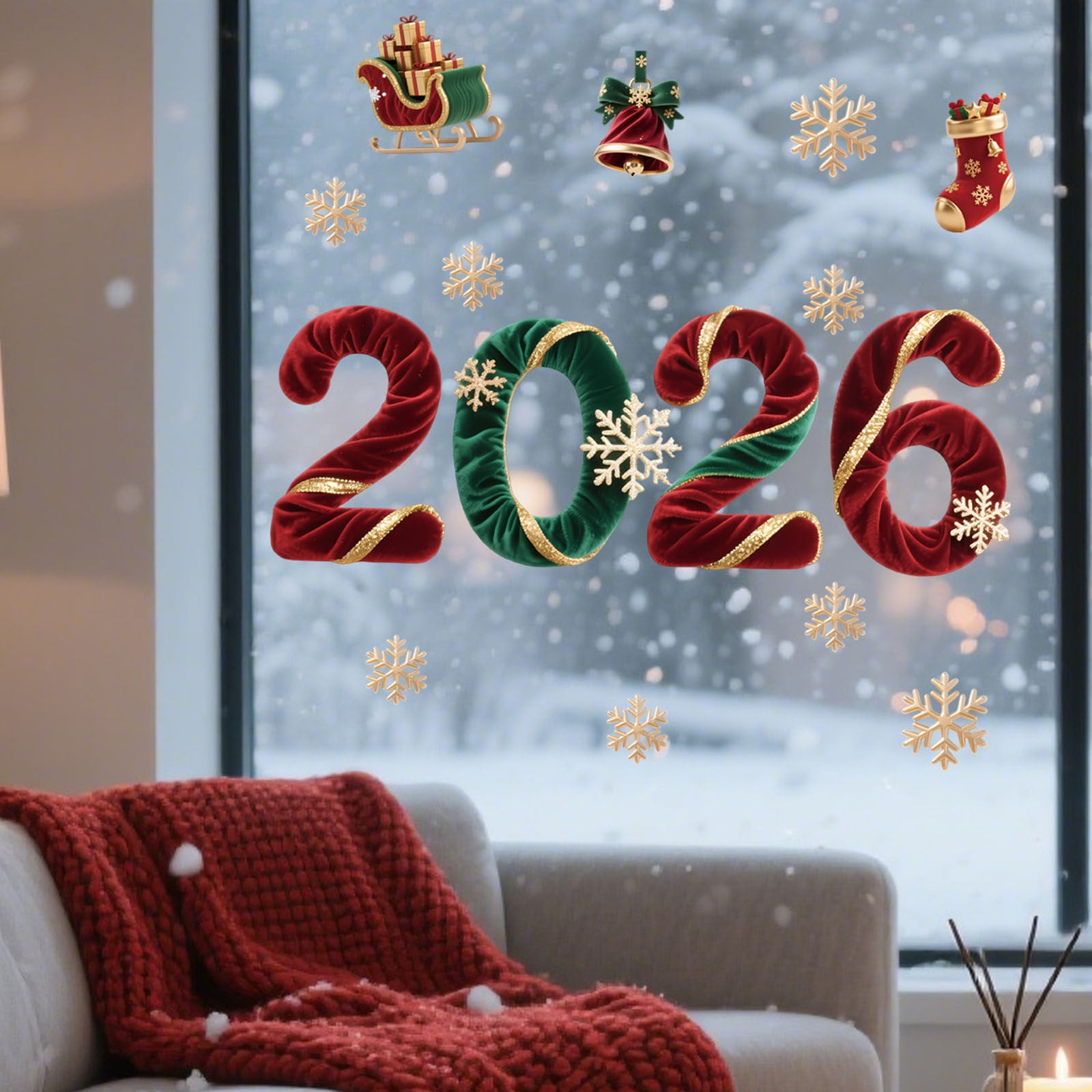 2025 New 2026 Silk Material Statics Cling Christmas Decor Removable PVC ...