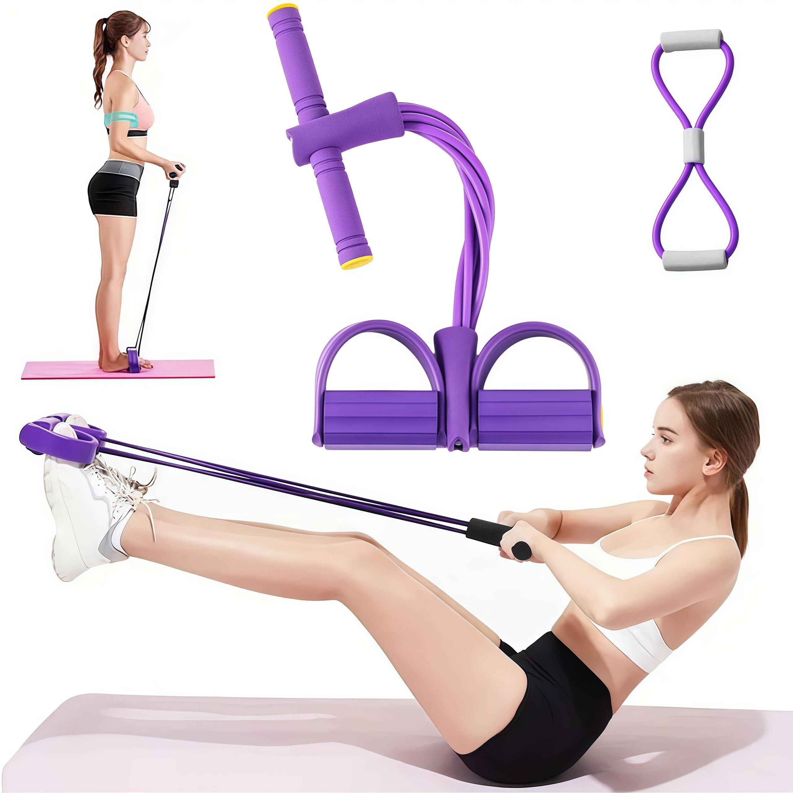 2025 New 21 Fitness Resistance Bands-4 Tube Pedal Ankle Puller, Stretch Bands for Exercise Sit ...