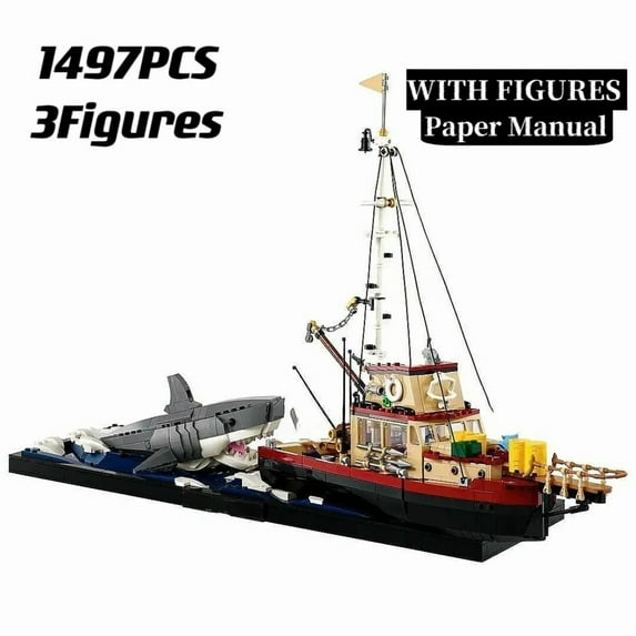 2025 New 21350 Great White Shark Model Pirate Ship Fishing Boat 1497PCS ...