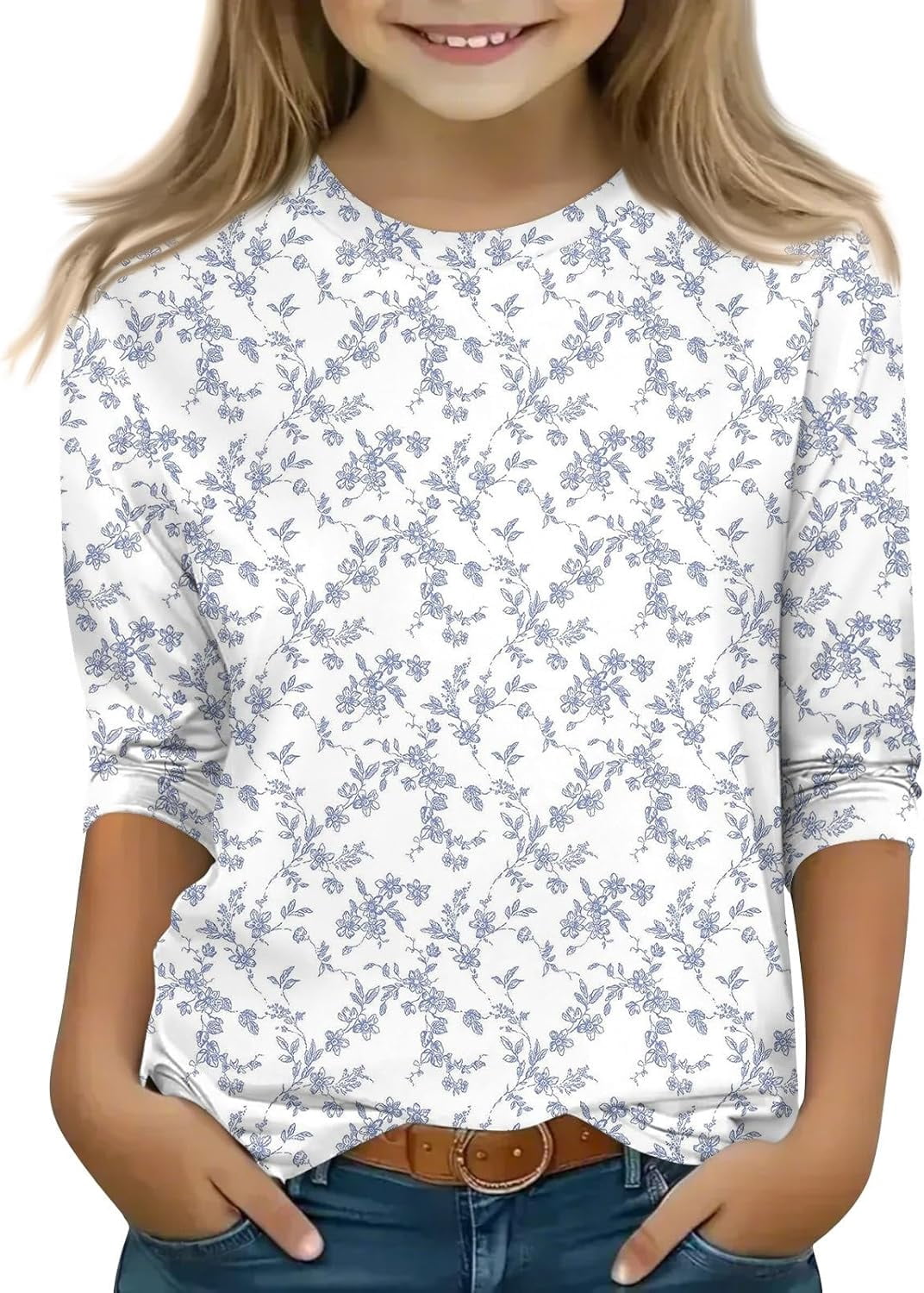 2025 New 3/4 Sleeve Shirts for Teens Girls Crew Neck Cute Summer Tops ...
