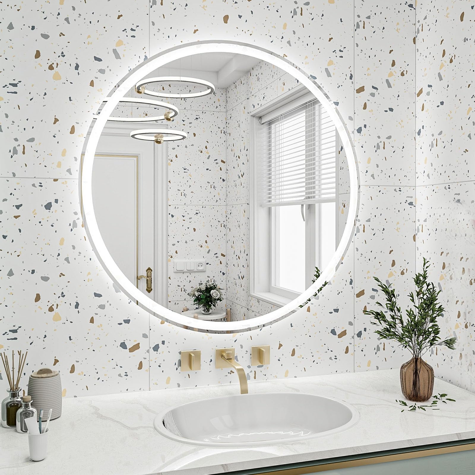 2025 New 32 Inch Round Backlit Bathroom Mirror, Led Round Mirror with ...