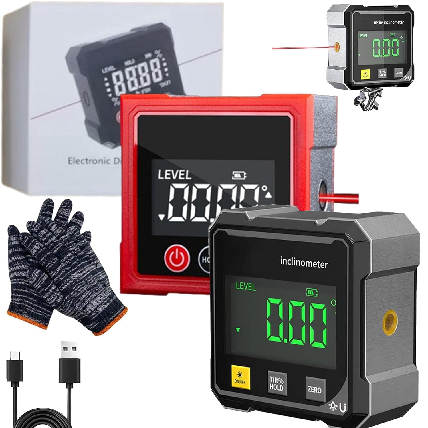 2025 New 4-Side Magnetic Digital Angle Gauge, Rechargeable Digital ...