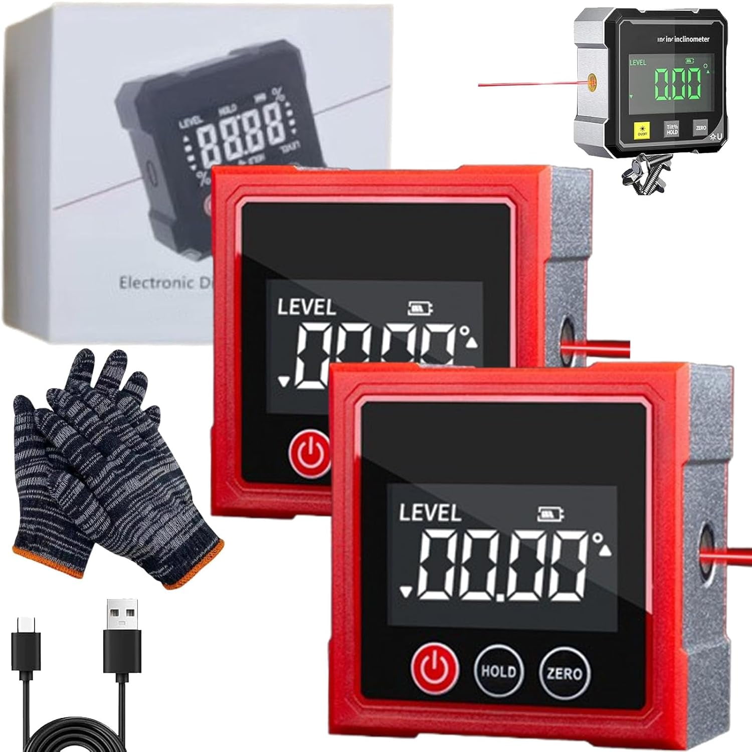 2025 New 4-Side Magnetic Digital Angle Gauge, Rechargeable Digital ...