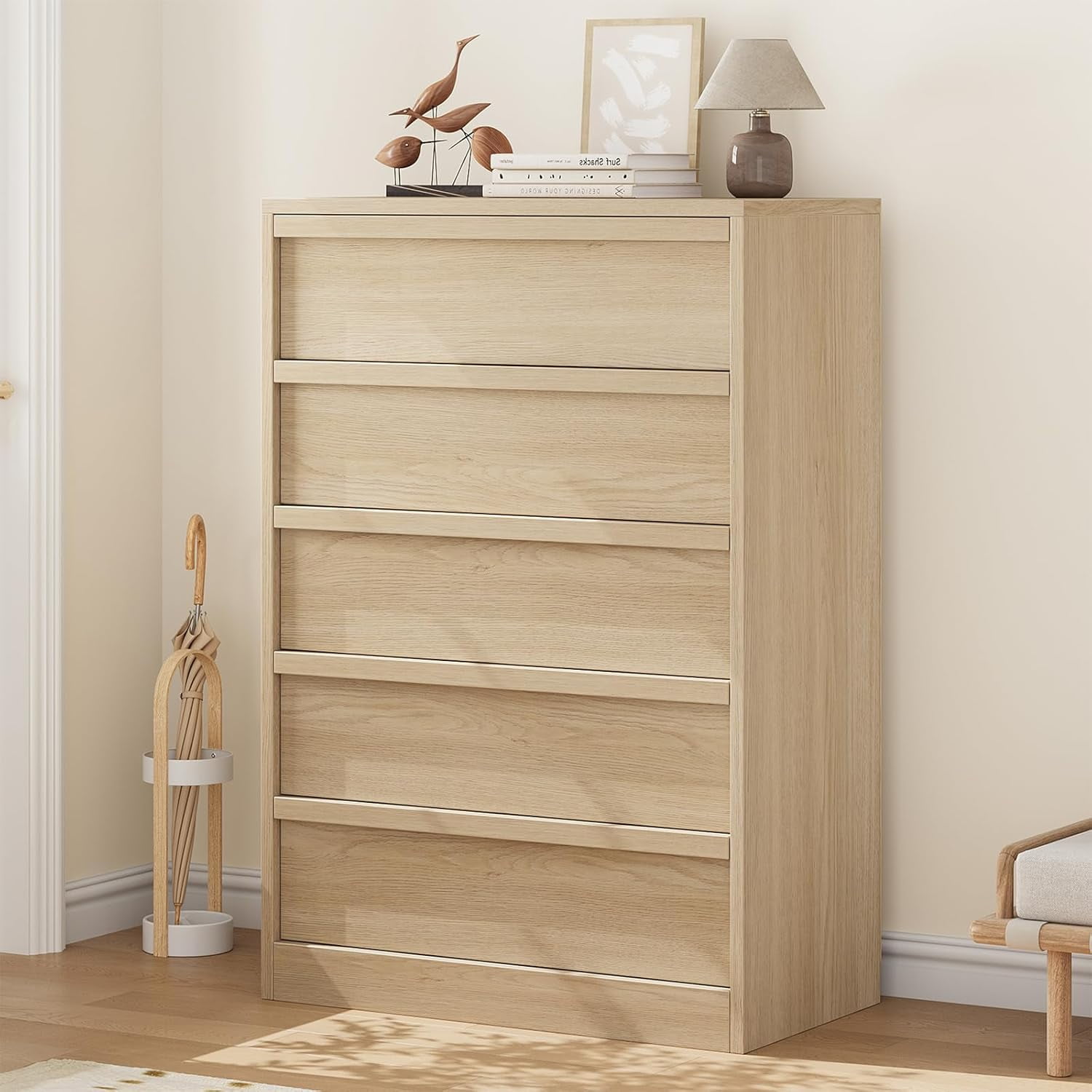 2025 New 5 Drawer Dresser for Bedroom, Natural 5 Chest of Drawers Tall with Large Drawers ...