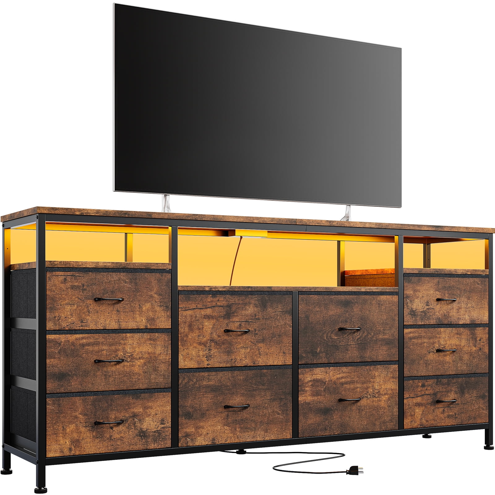 2025 New 63.3 Inch Black Dresser for Bedroom, 10 Drawer Dresser TV ...