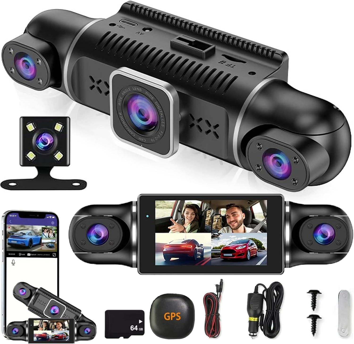 2025 New 64GB Front and Rear Dash Camera, 1080P Full HD Front&Rear Dash ...