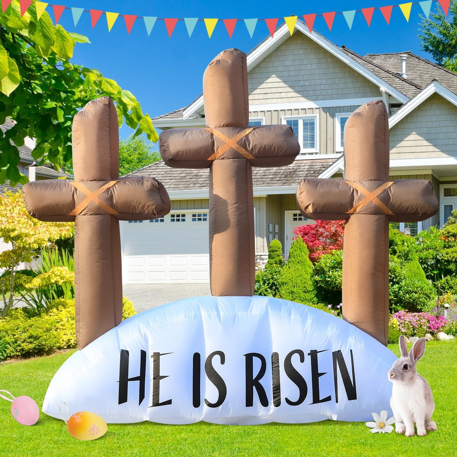 2025 New 6FT Easter Inflatable Outdoor Decorations He is Risen Cross ...