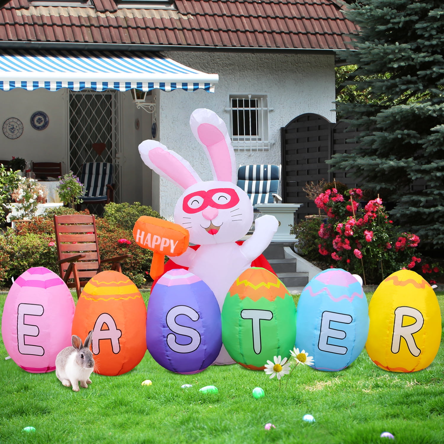 2025 New 6FT Long Easter Inflatable Bunny Outdoor Decorations with Eggs ...