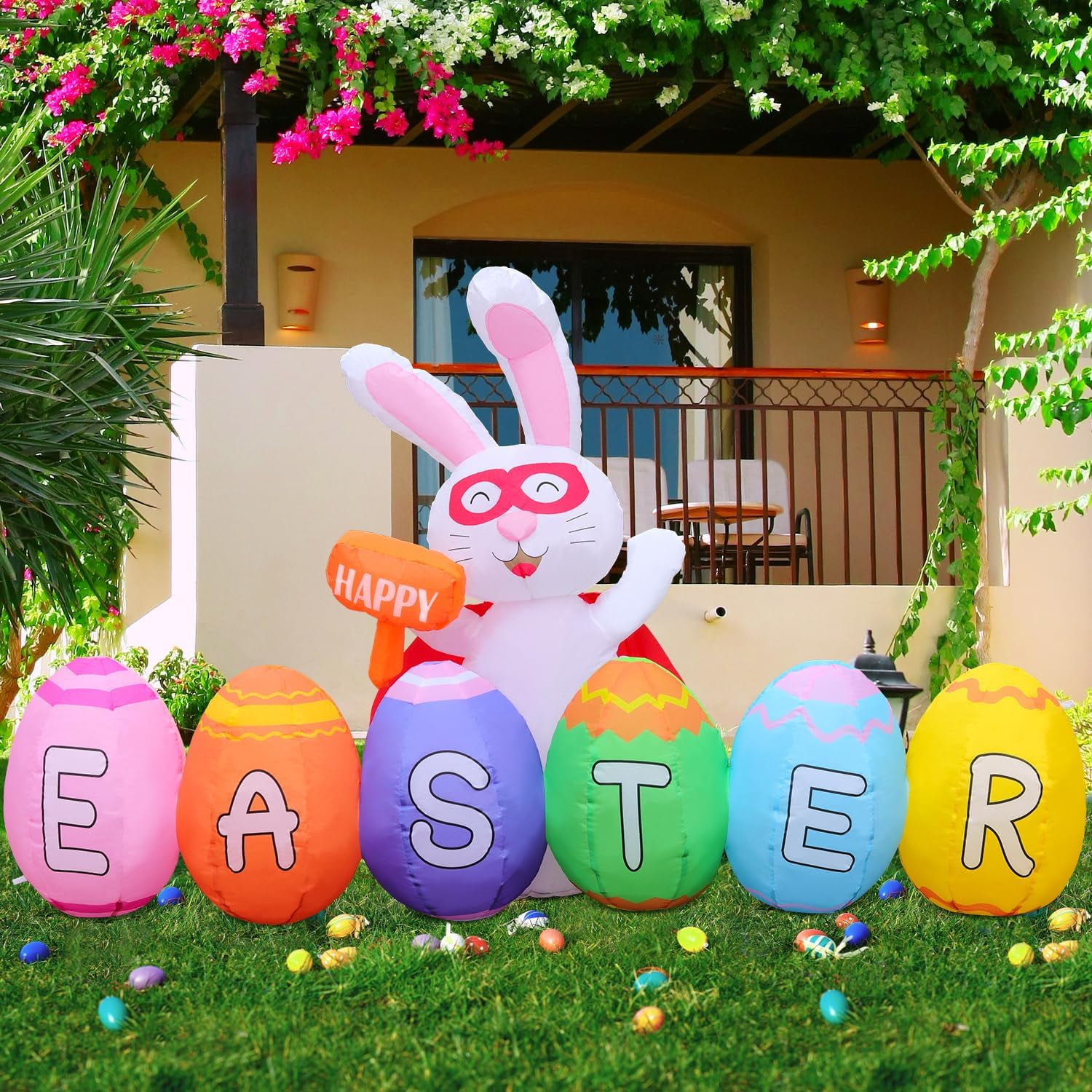 2025 New 6FT Long Easter Inflatable Bunny Outdoor Decorations with Eggs ...