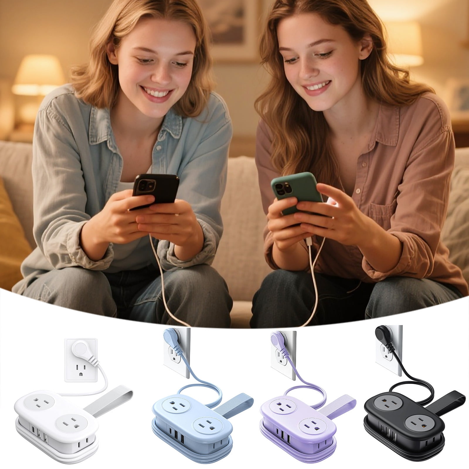 2025 New 7 In One Power Strip Travel Power Strip With 4 Purple ...